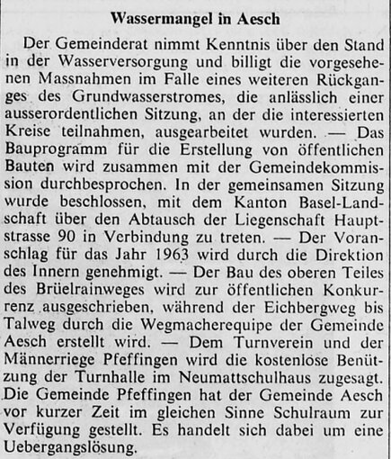 Wassermangel in Aesch! / Post / Crossiety